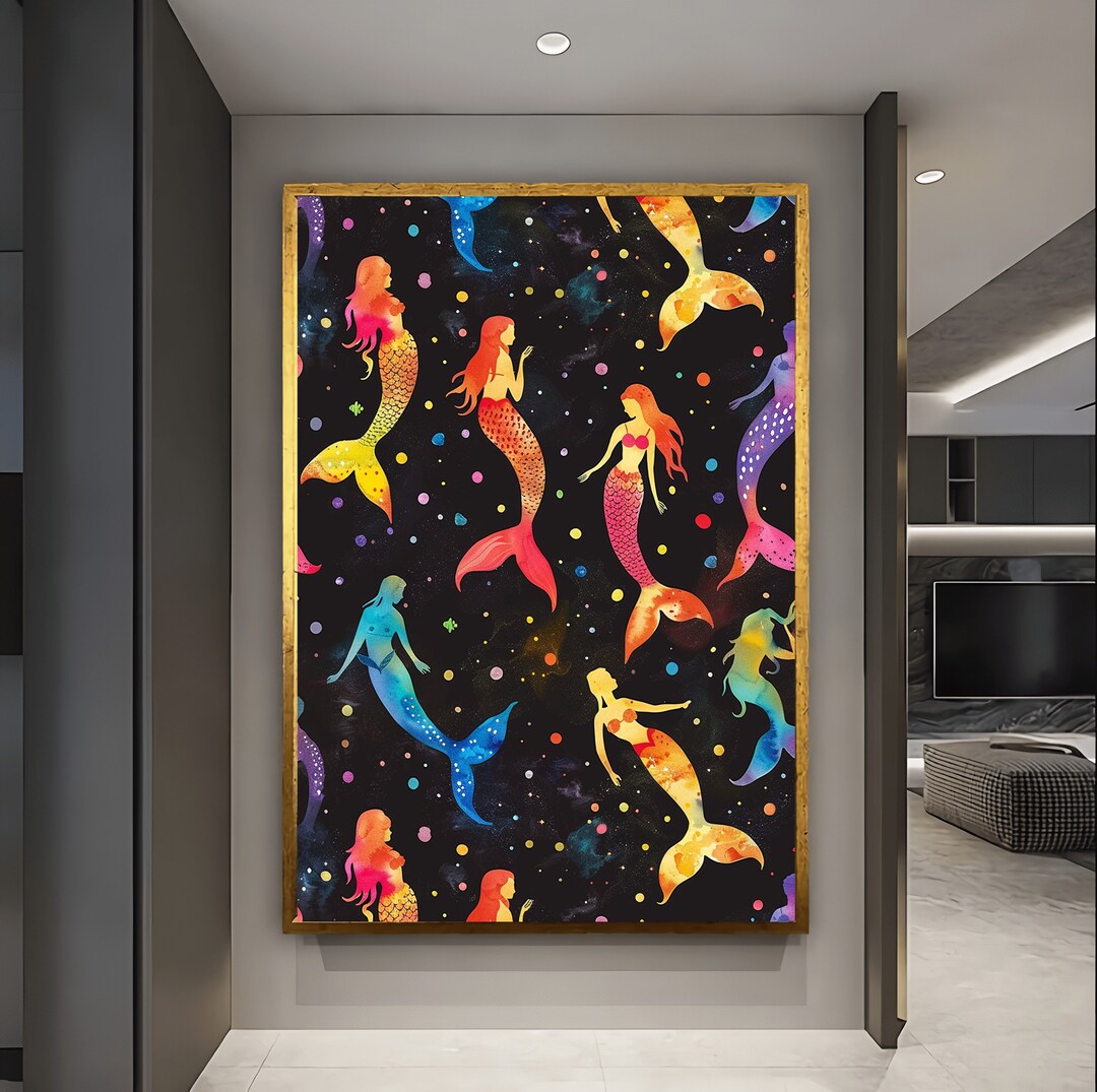 Colorful Mermaids Canvas Painting Mermaid Gift Mermaid Art Poster ...