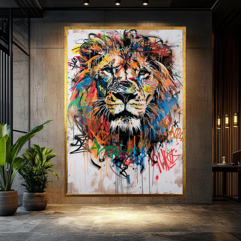 Lion Wall Decoration Lion Portrait Banksy Art Graffiti Wall Decoration ...