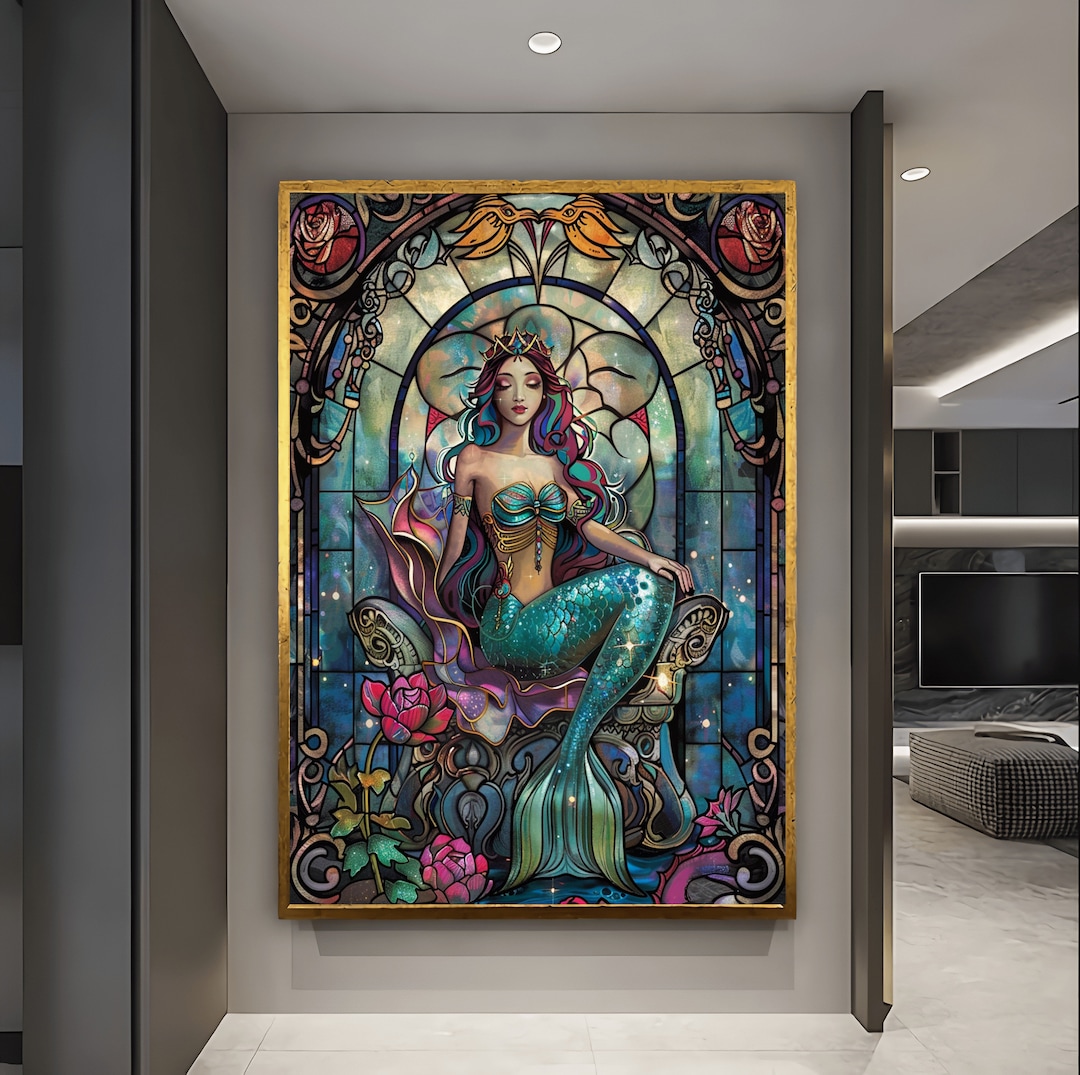Stained Mermaid Art Elegant and Colorful Mermaid Art Mythological and ...