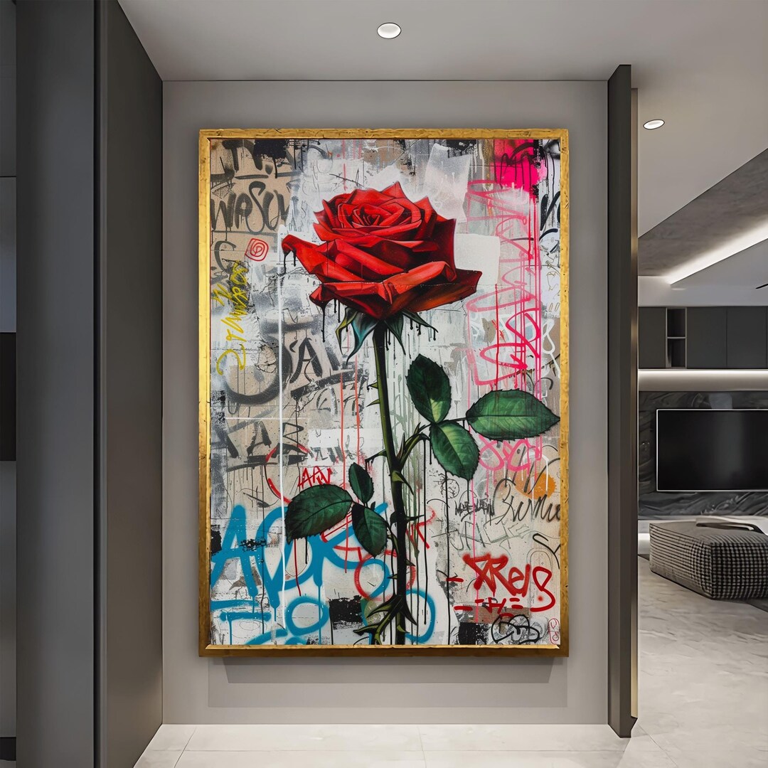 Rose Decor Red Rose Gift Street Graffiti Art Gift for Lover Bedroom ...