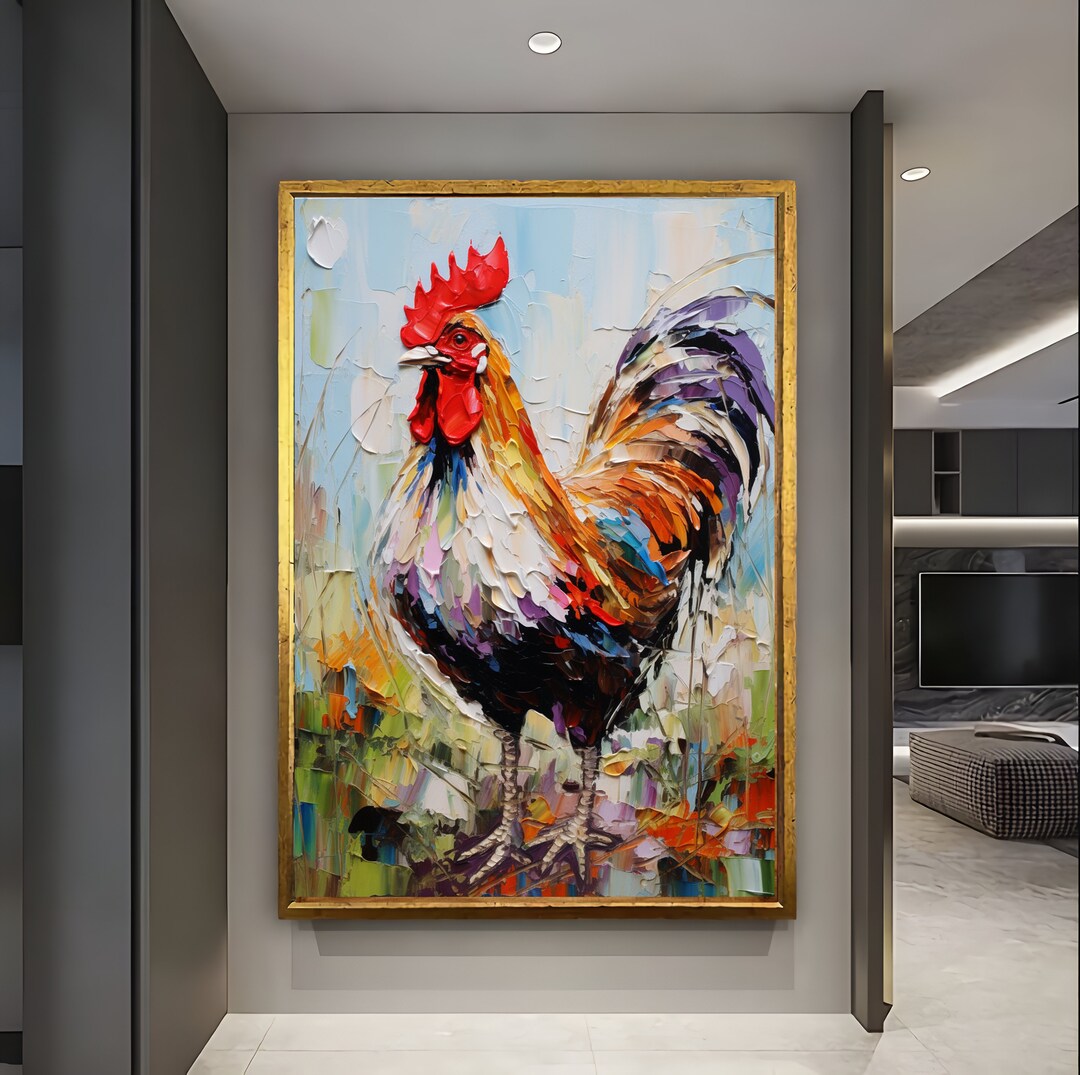 Rooster Wall Art, Rooster Oil Painting on Canvas, French Culture Wall ...