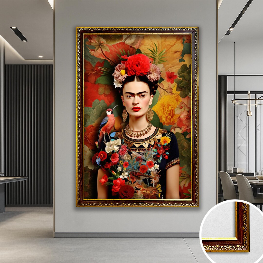 Frida Kahlo and Flowers Wall Art, Frida Kahlo Colorful Wall Art ...