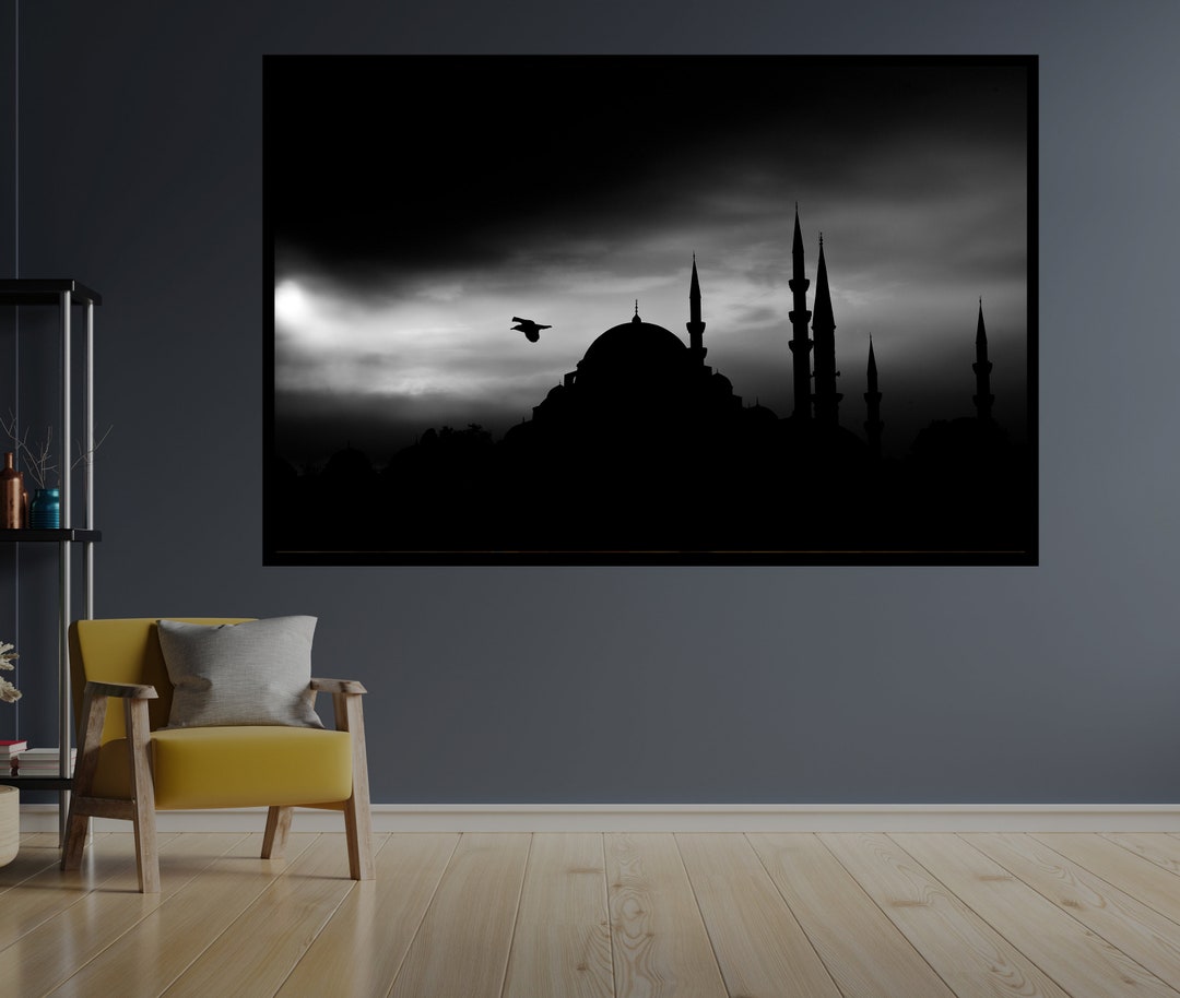 Black Mosque Wall Decor, Mosque Wall Art, Islamic Wall Art, Mosque Wall ...