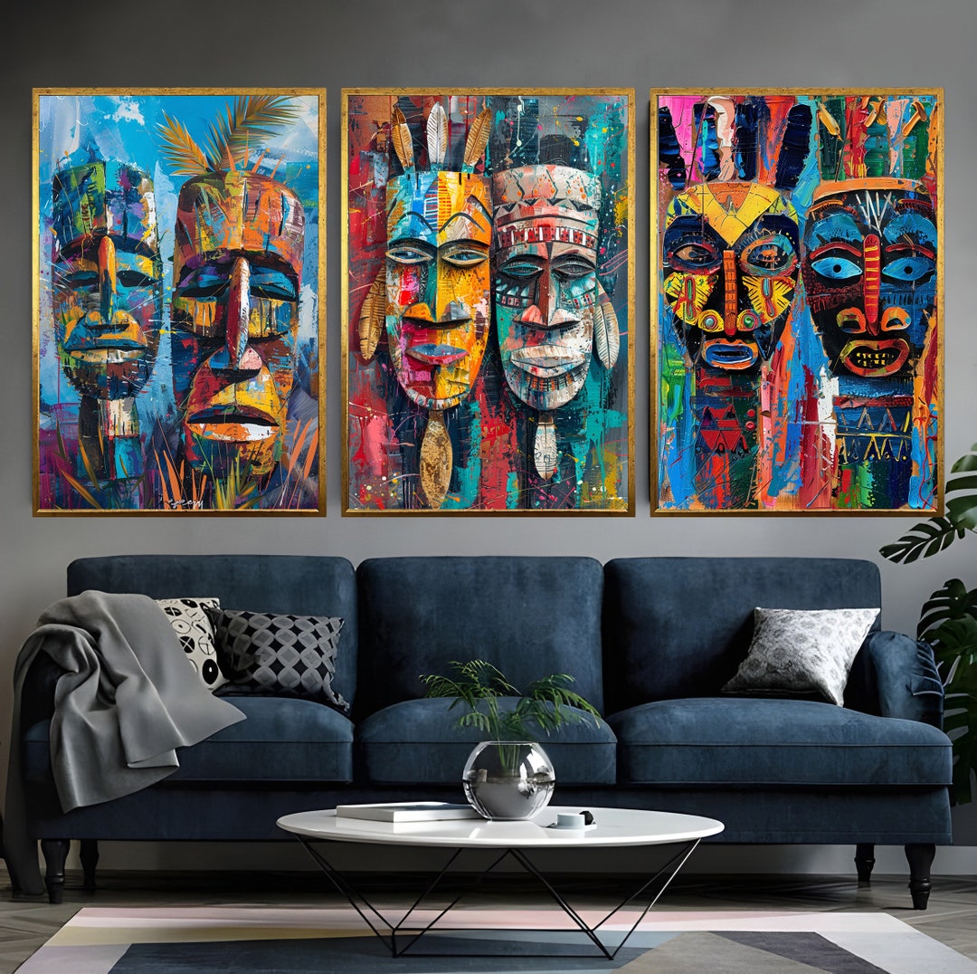 African Wall Art, Tribal Portrait African American Art Poster Set ...