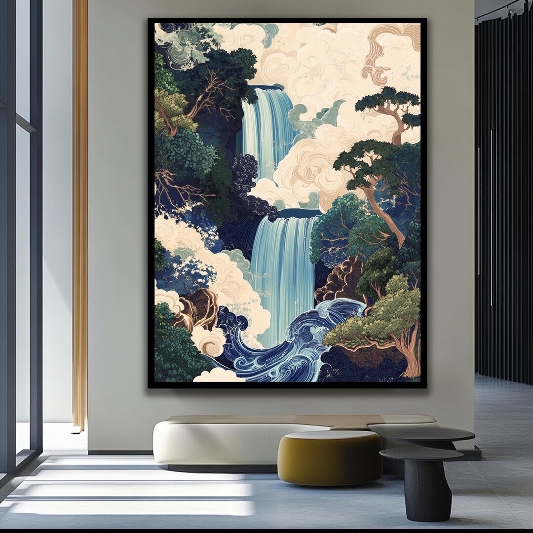 Traditional Hokusai Ukiyo-e Japanese Waterfall Wall Art Canvas Art ...
