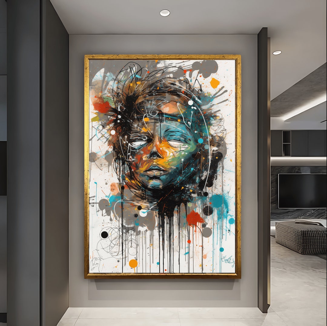Depression Wall Art, Abstract Colors and Lines Child Face Art, Home ...