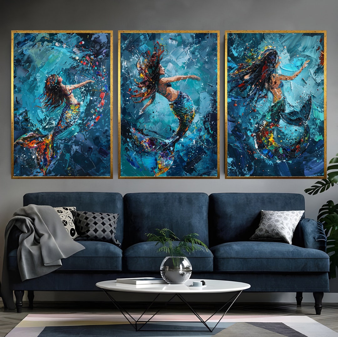 Mermaid Art Set of 3 Prints Mermaid Mythology Art Mermaid Design Gift ...