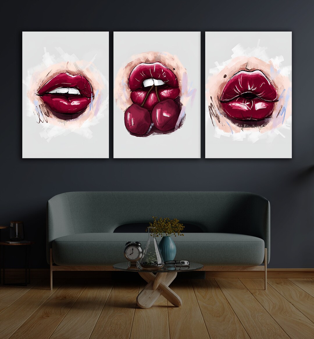 Red Lips Canvas Wall Art, Scandinavian Bedroom Decor, Female Art - Etsy