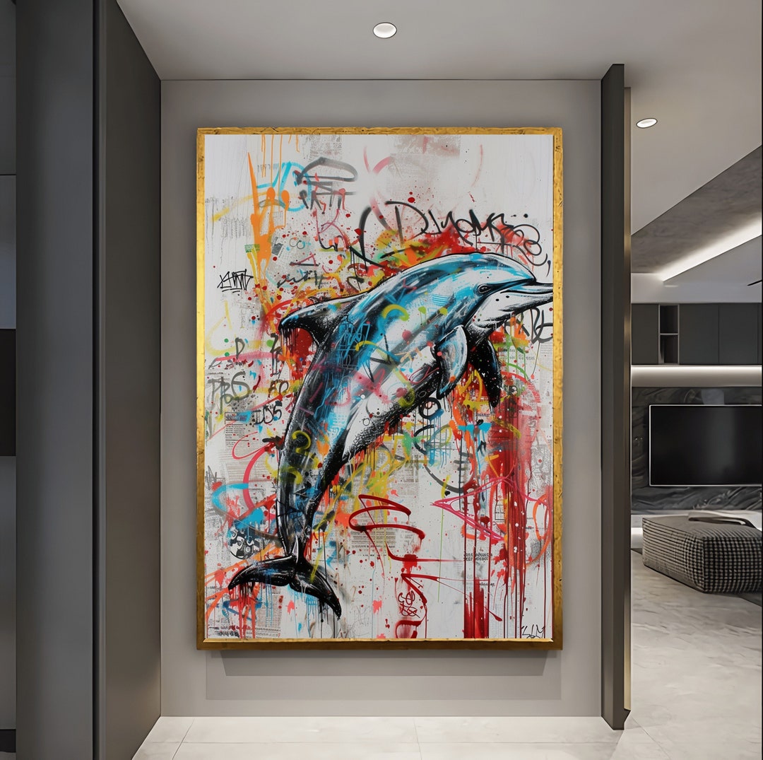 Graffiti Painting Dolphin Wall Art Graffiti Decor Large Artwork Animal ...