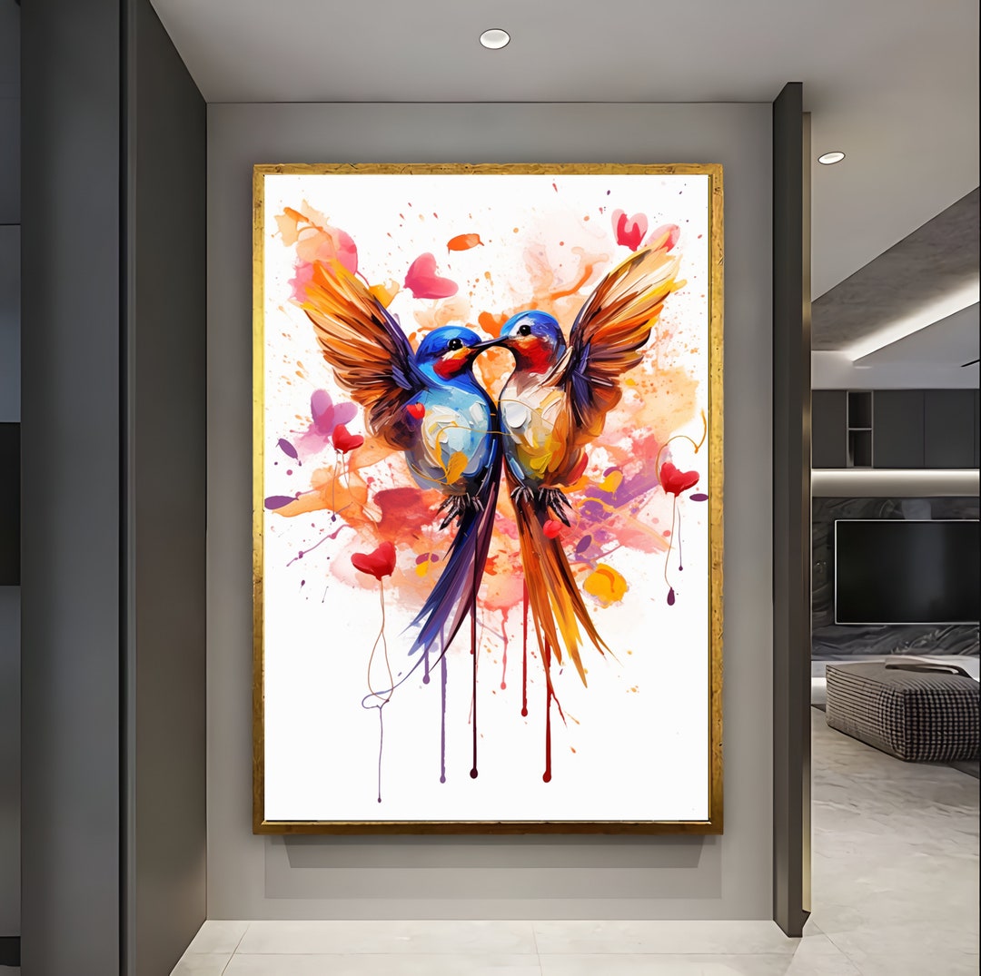 Kissing Hummingbirds Wall Art, Minimalist Hummingbird Decor, Abstract ...