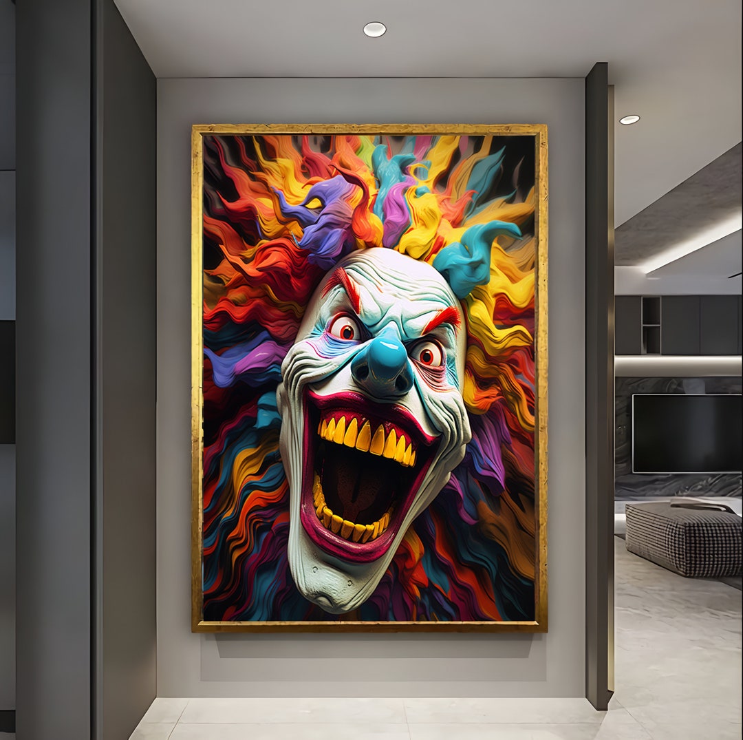 Scary Clown Wall Decor, Edgy Clown Canvas Painting, Horror Wall Decor ...