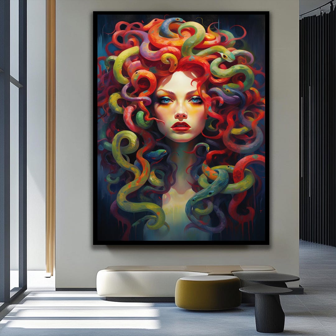 Medusa Wall Art, Greek Mythology Wall Art, Woman With Snake Head Canvas ...