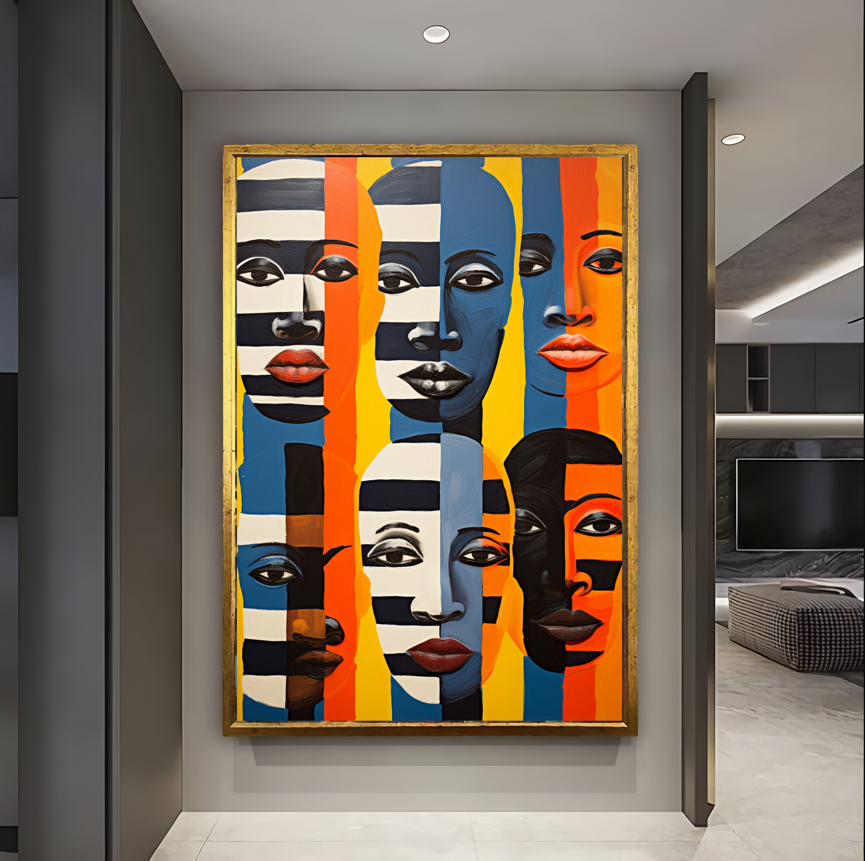 Picasso Silhouette of Human Faces Wall Art, Colored Faces Canvas ...