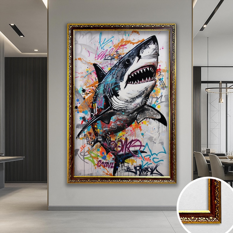 Shark Gift Banksy Canvas Fish Decor Banksy Decor Canvas Print Large ...