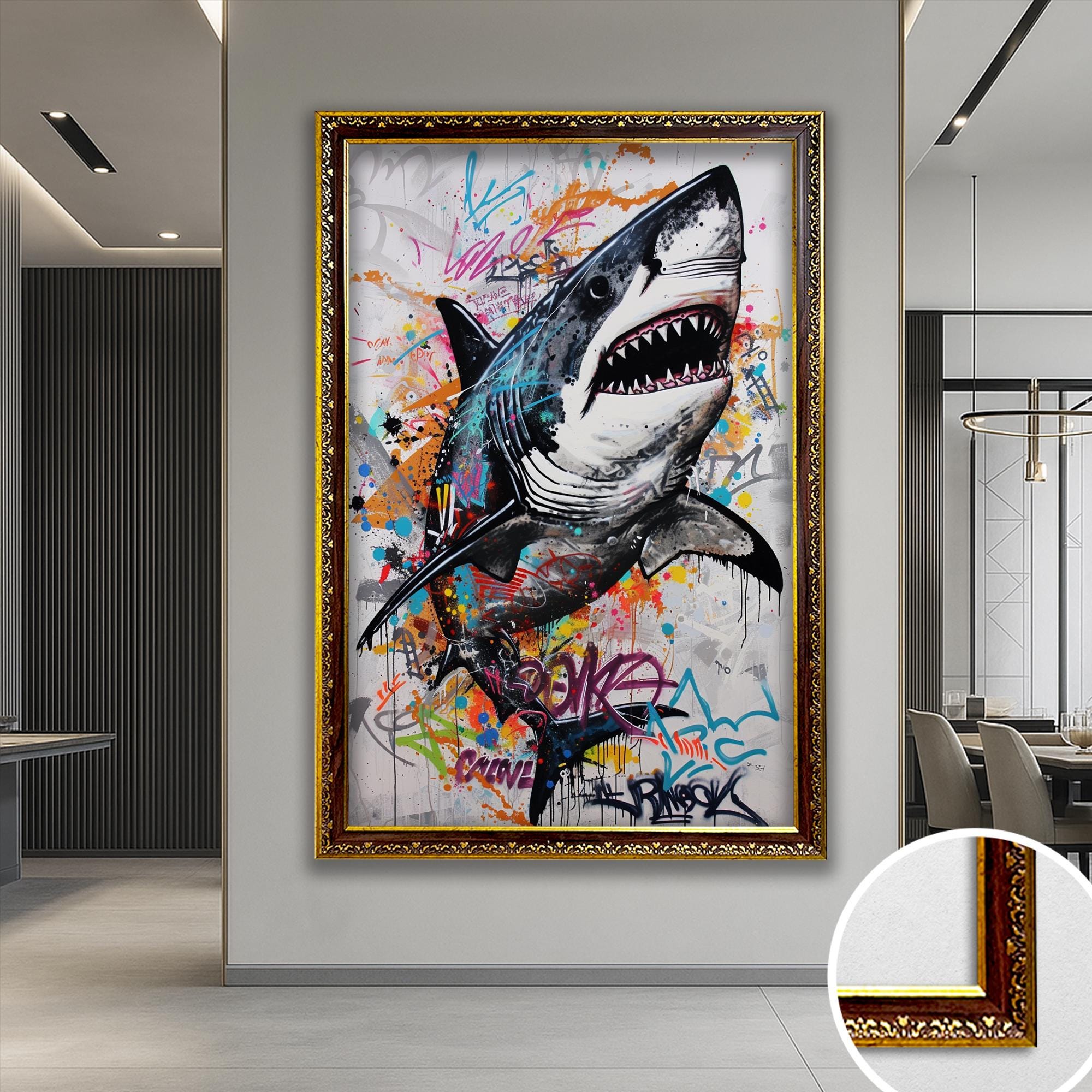 Shark Gift Banksy Canvas Fish Decor Banksy Decor Canvas Print Large ...