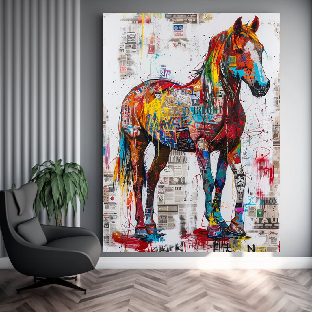 Banksy Canvas, Graffiti Decor Horse Wall Art Street Art Animal Lovers ...