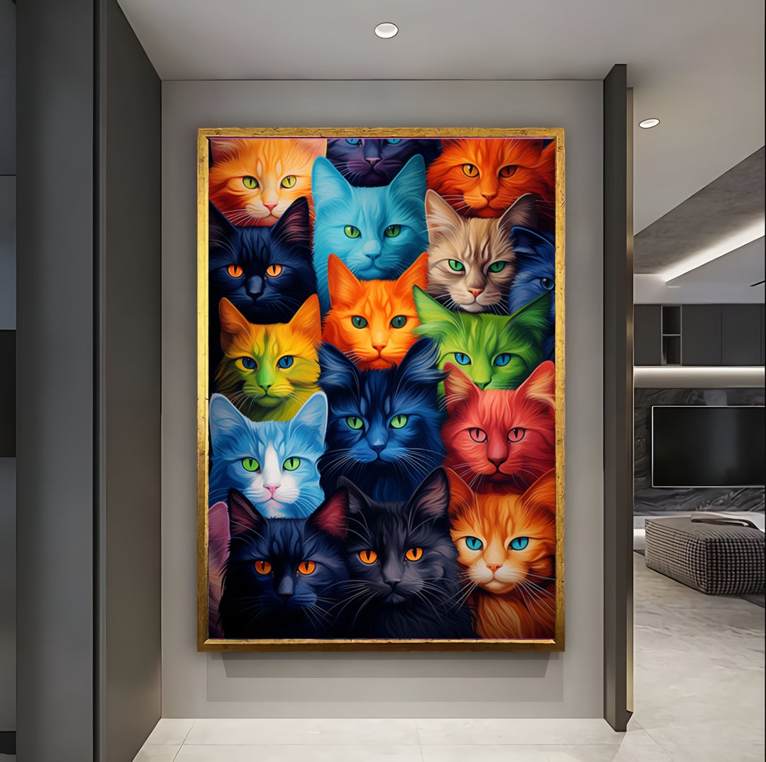 Cute Kitten Wall Art, Colorful Sweet Cats, Cat Wall Art, Cute Animal ...