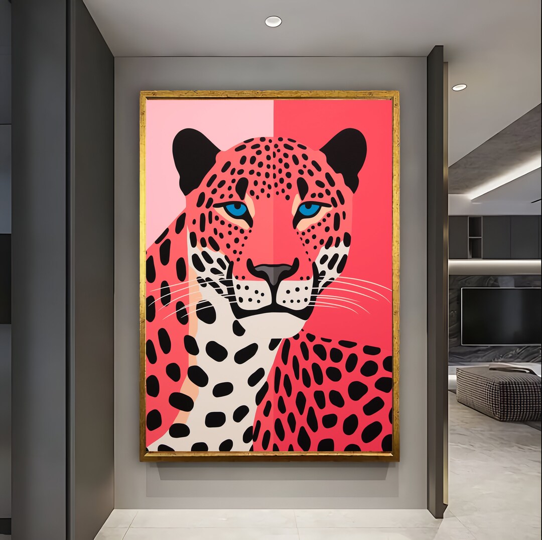Pink Jaguar Wall Art, Retro Wall Decor, Motif Jaguar Wall Decor, Animal ...
