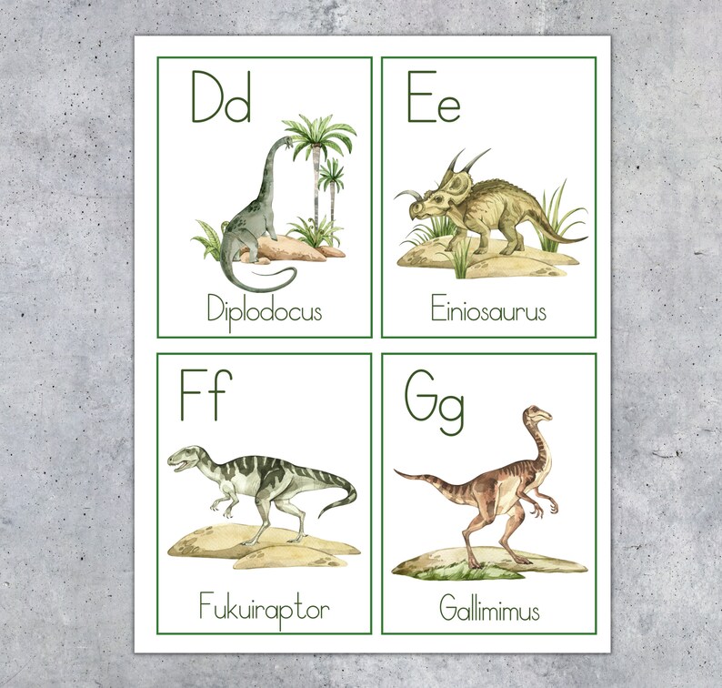Dinosaur Alphabet Flashcards. Watercolor Letter Cards. Kids Printable ...