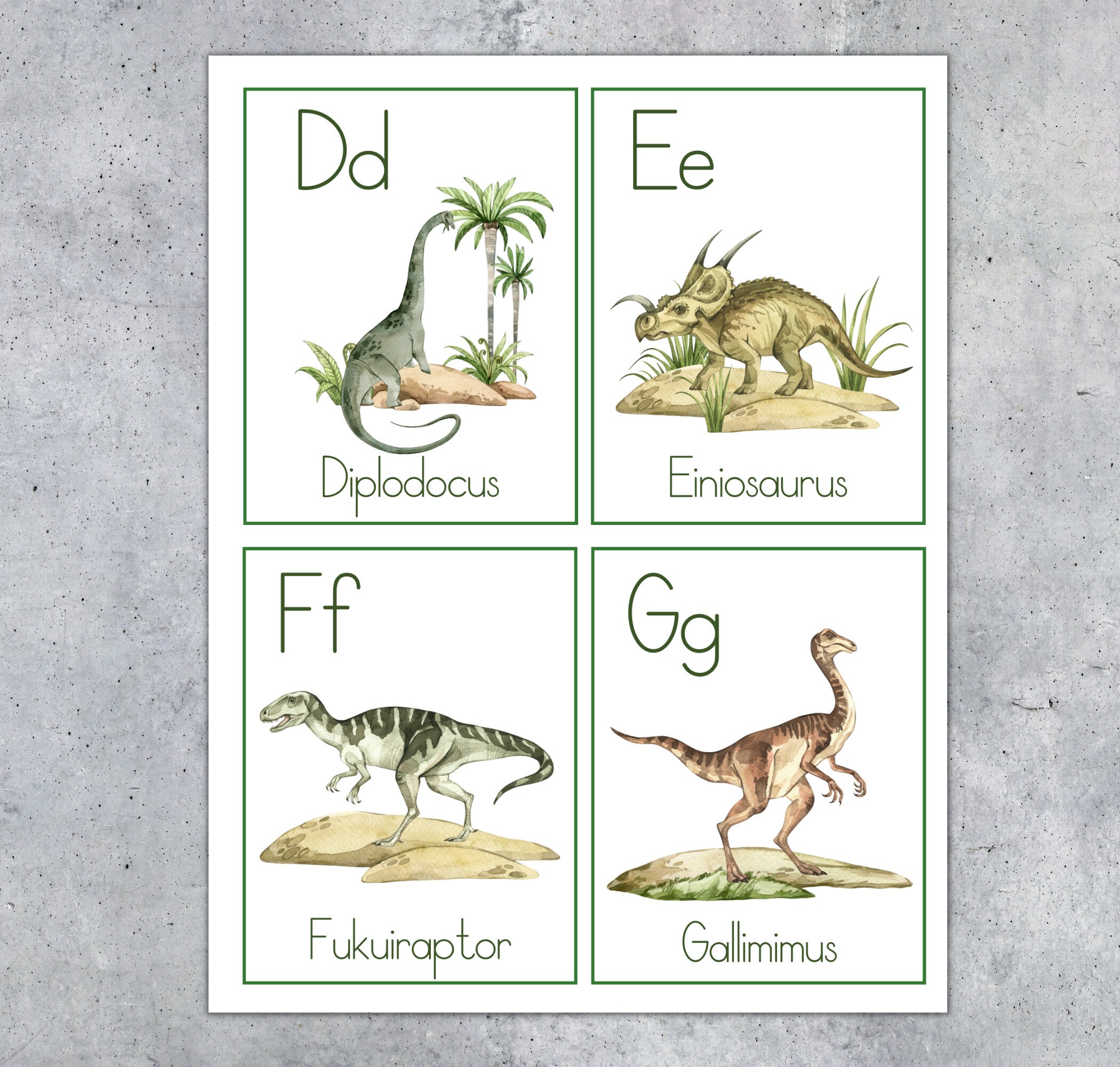 Dinosaur Alphabet Flashcards. Watercolor Letter Cards. Kids Printable ...