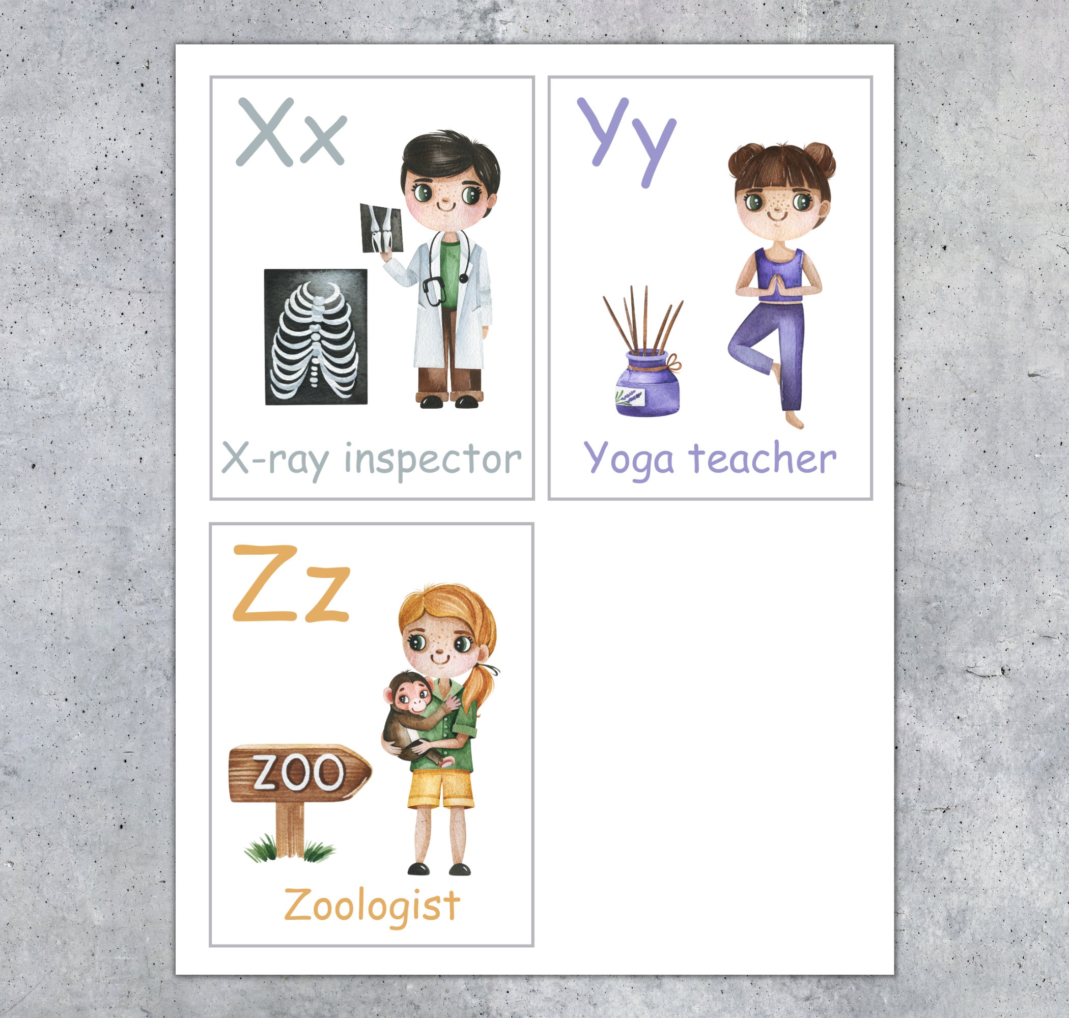 OCCUPATIONS Alphabet Flashcards. Watercolor Letter Cards. Kids ...