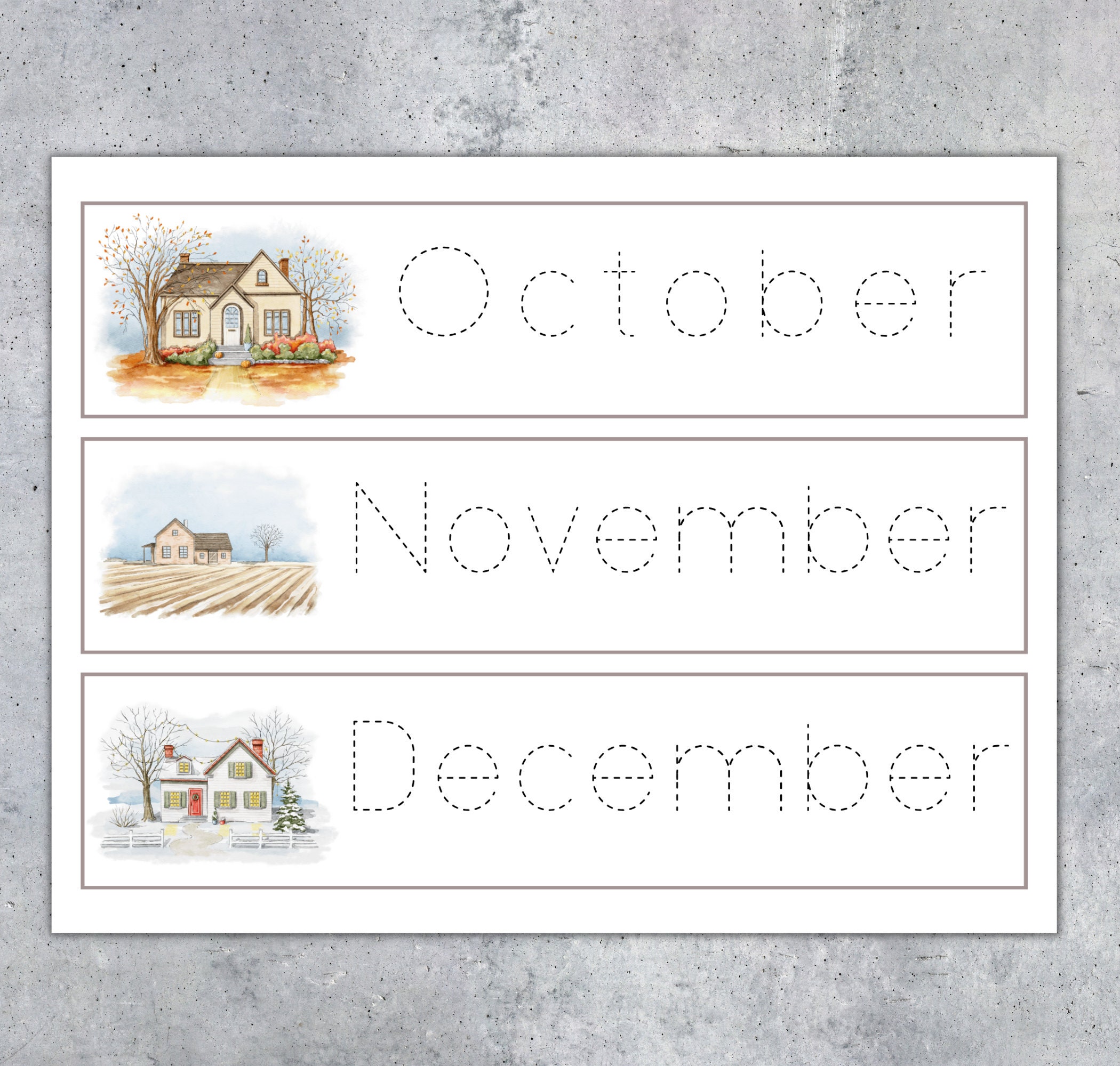 MONTHS Preschool Printable Word Tracing Strips. Kindergarten ...