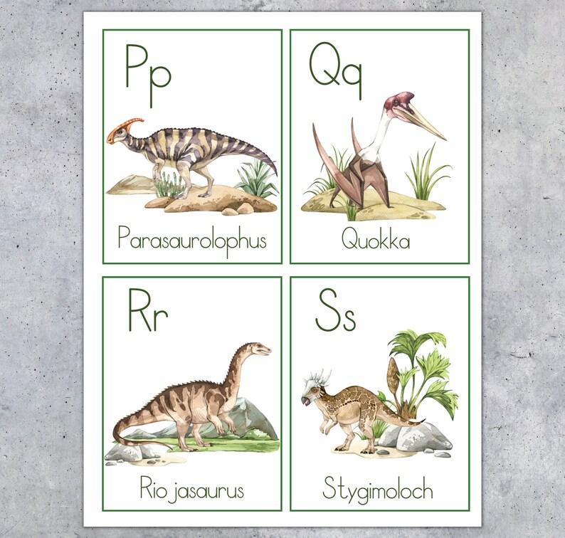 Dinosaur Alphabet Flashcards. Watercolor Letter Cards. Kids Printable ...