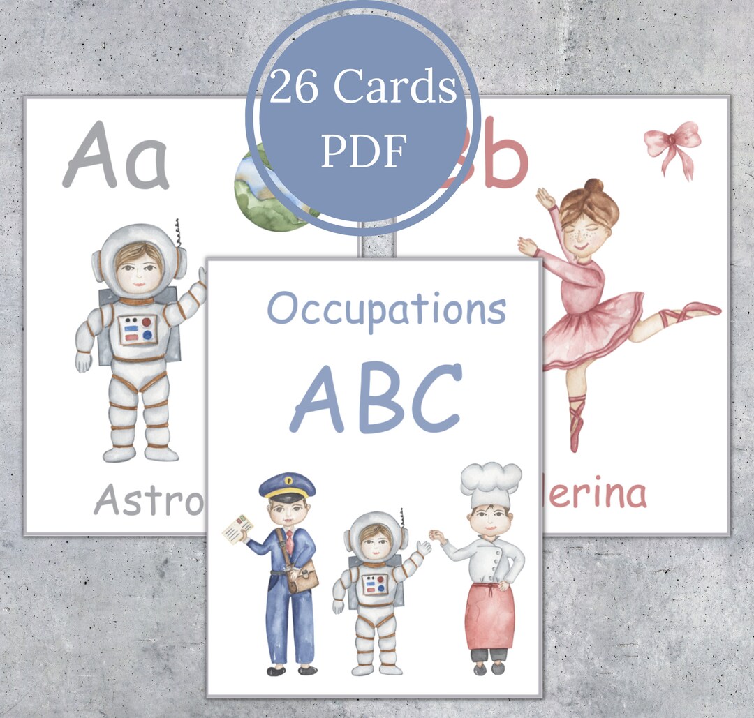OCCUPATIONS Alphabet Flashcards. Watercolor Letter Cards. Kids ...