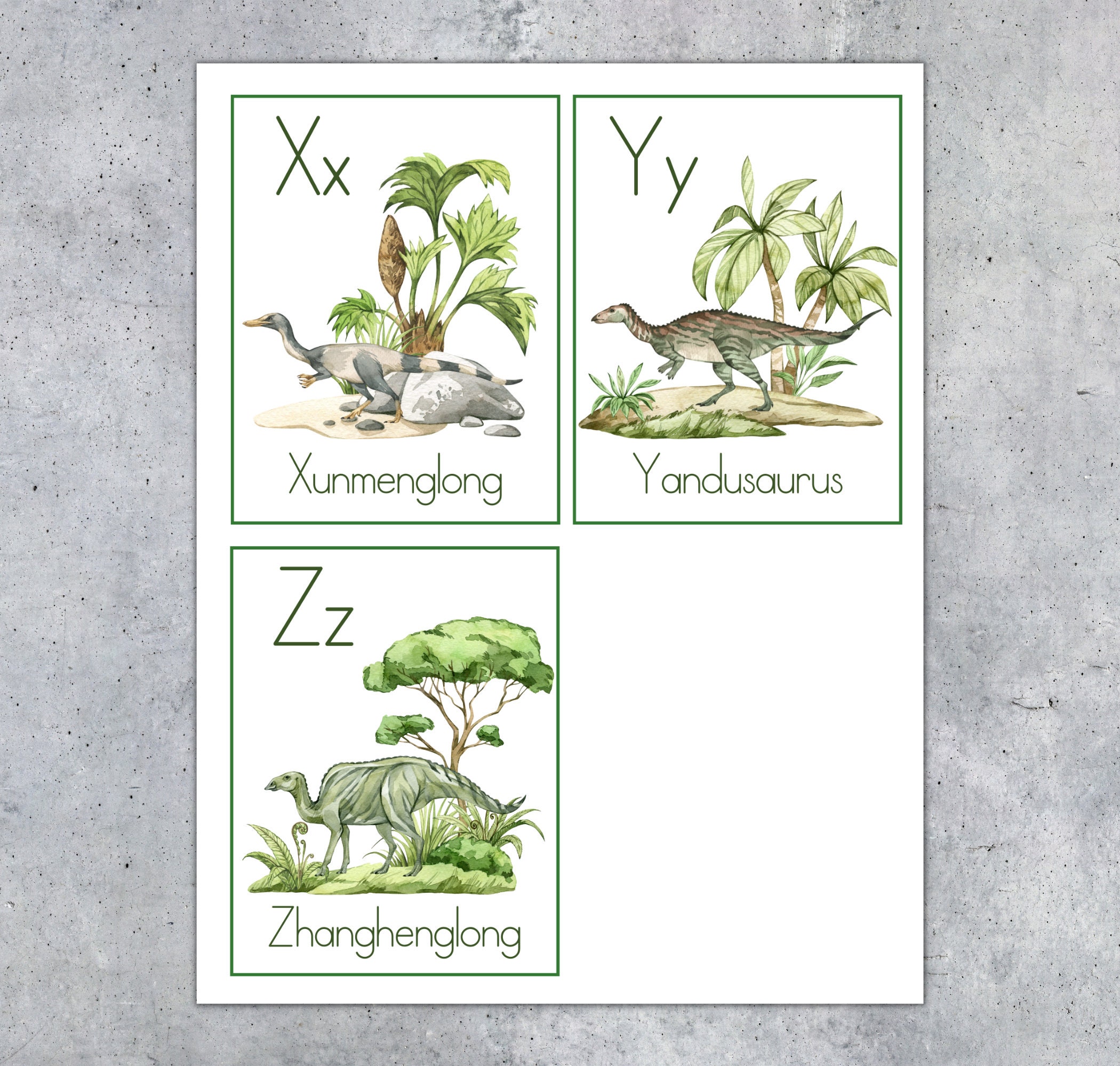 Dinosaur Alphabet Flashcards. Watercolor Letter Cards. Kids Printable ...