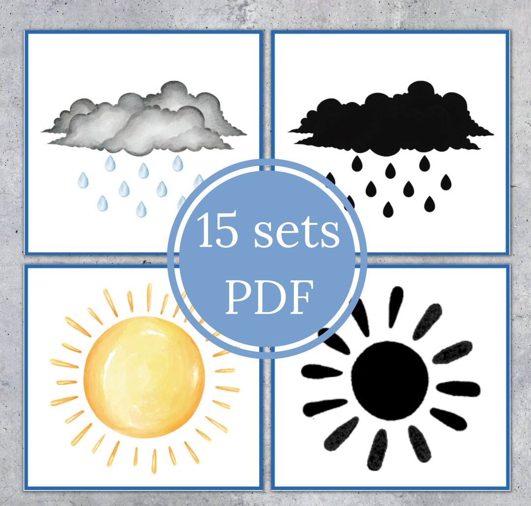 WEATHER Shadow Matching Cards. Toddler Montessori Printable. Instant ...