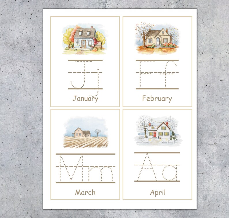 MONTHS of the Year Tracing Cards, Instant Download - Etsy Canada