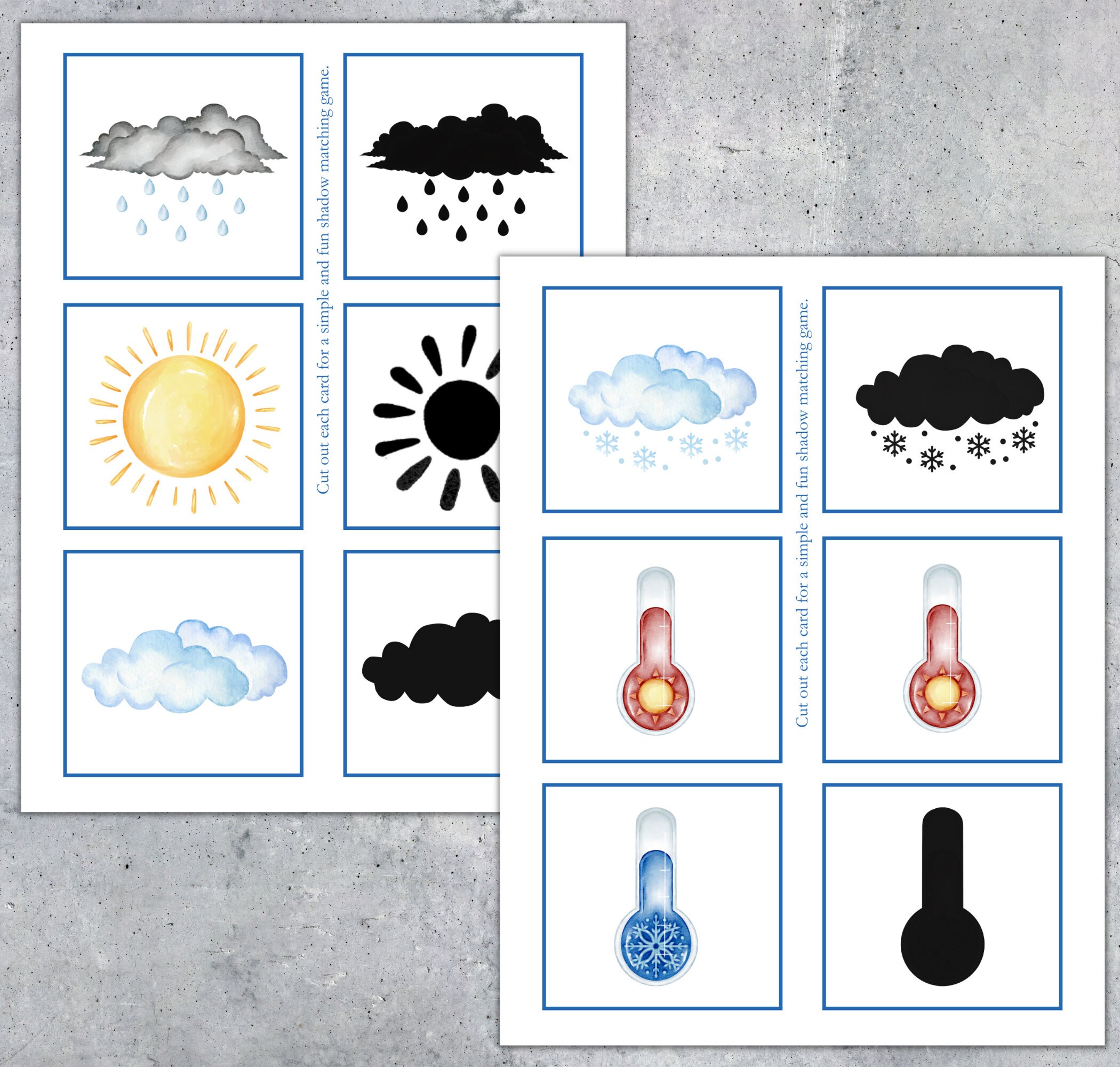 WEATHER Shadow Matching Cards. Toddler Montessori Printable. Instant ...