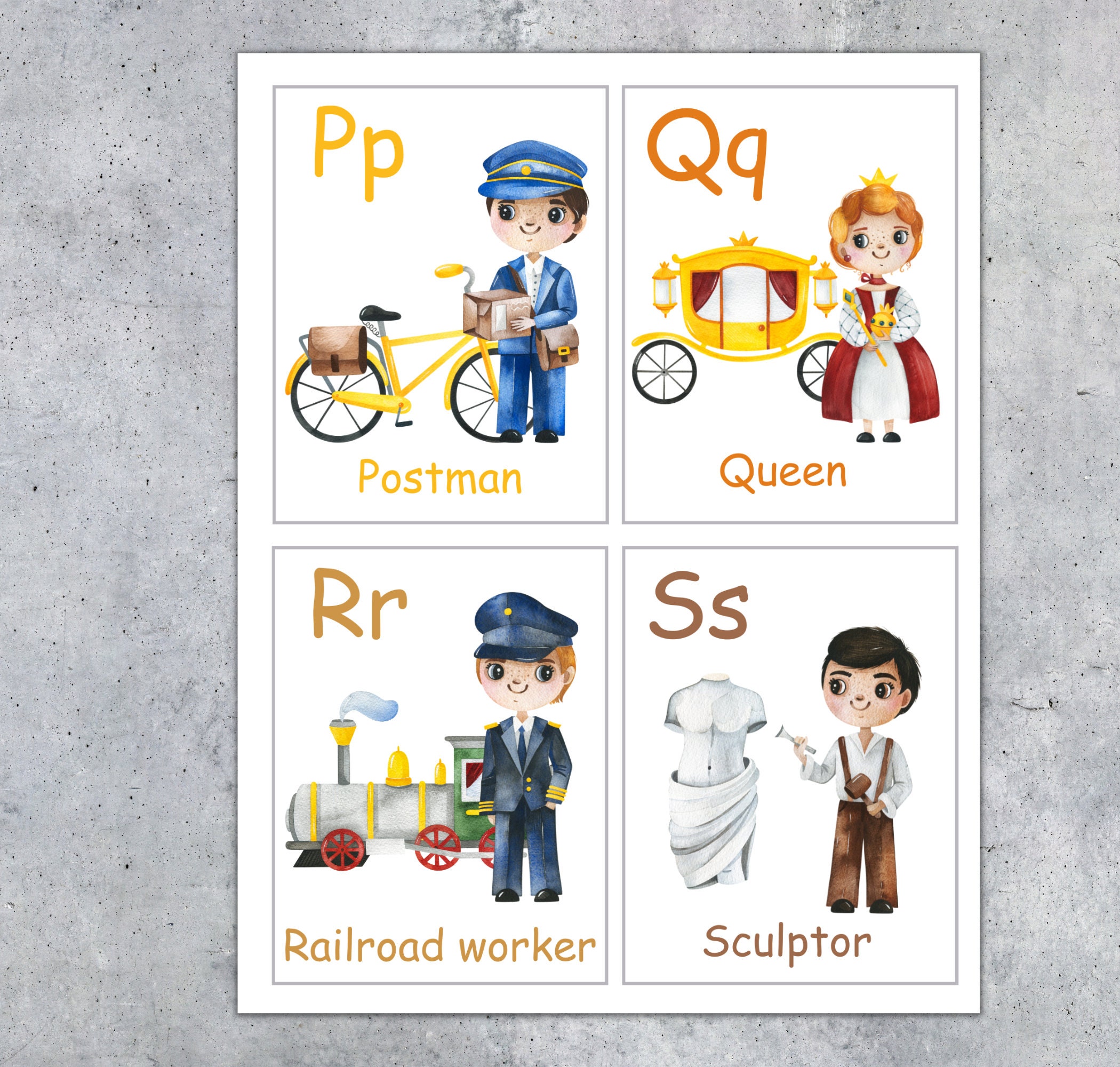 OCCUPATIONS Alphabet Flashcards. Watercolor Letter Cards. Kids ...