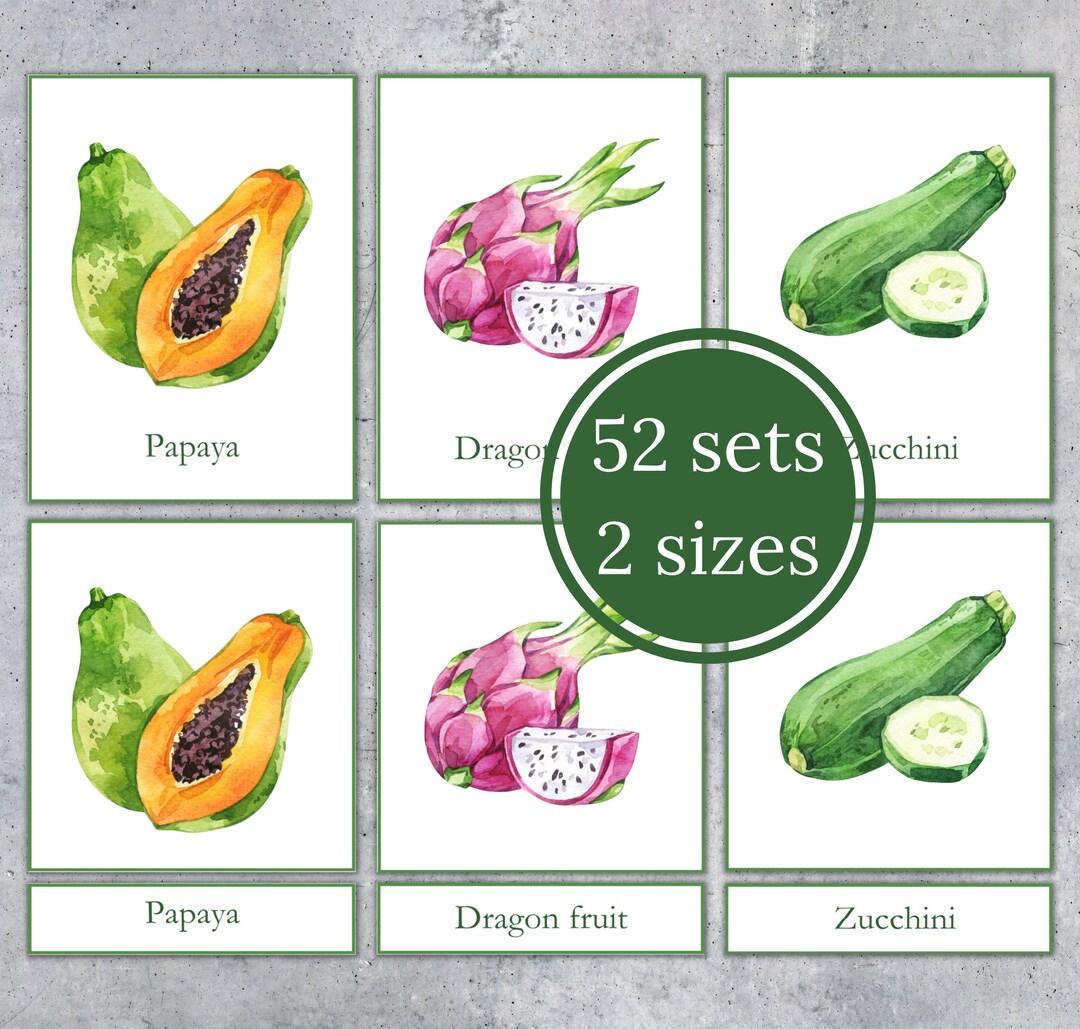FRUIT AND VEGETABLES Montessori 3-part Cards. Preschool Vocabulary ...