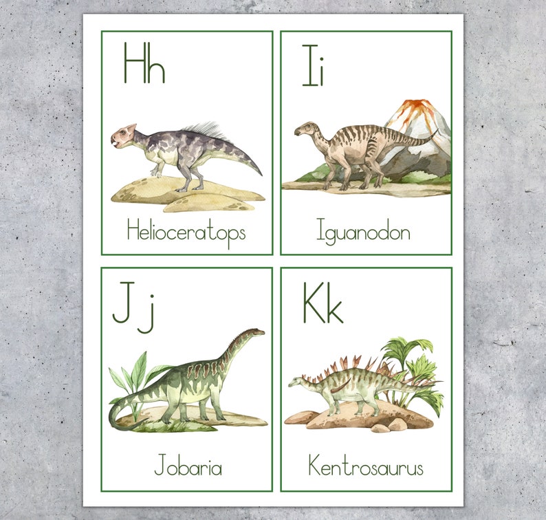 Dinosaur Alphabet Flashcards. Watercolor Letter Cards. Kids Printable ...