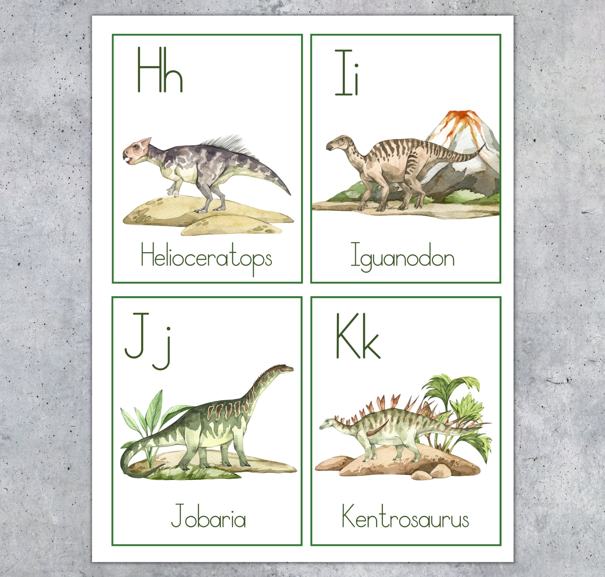 Dinosaur Alphabet Flashcards. Watercolor Letter Cards. Kids Printable ...
