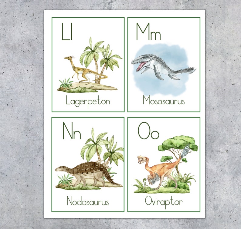 Dinosaur Alphabet Flashcards. Watercolor Letter Cards. Kids Printable ...