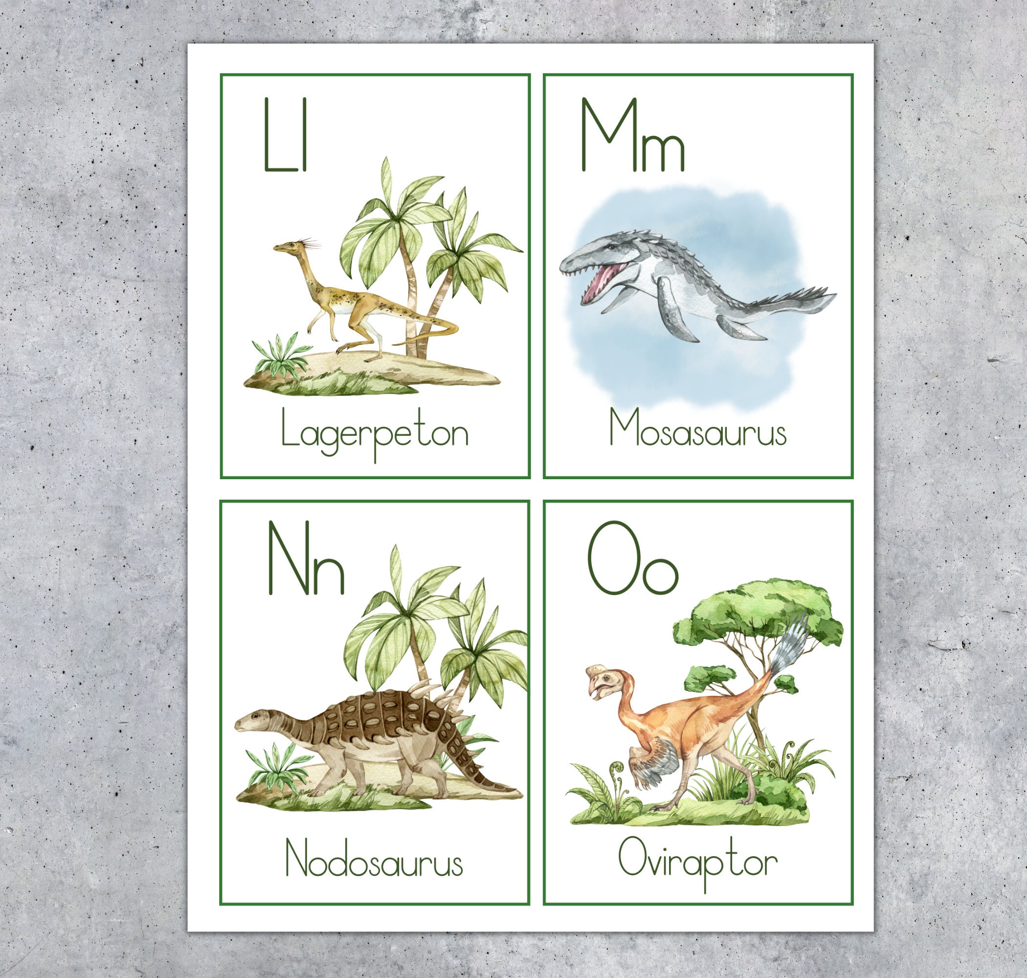 Dinosaur Alphabet Flashcards. Watercolor Letter Cards. Kids Printable ...