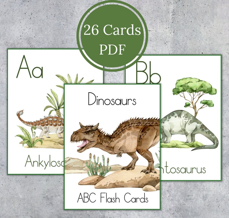 Dinosaur Alphabet Flashcards. Watercolor Letter Cards. Kids Printable ...