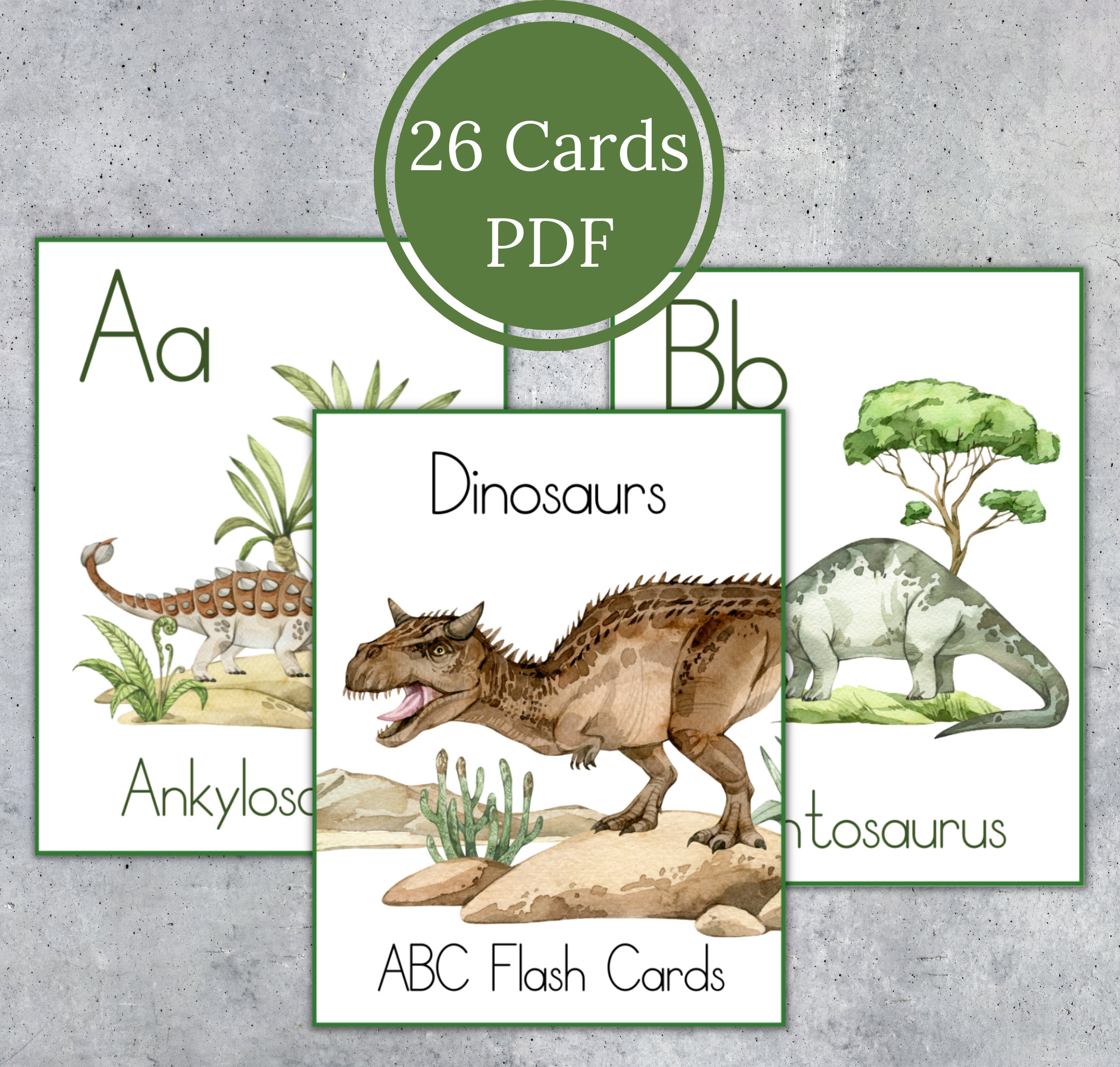Dinosaur Alphabet Flashcards. Watercolor Letter Cards. Kids Printable ...