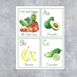 Fruit and Vegetables Alphabet Flashcards. Watercolor Letter Cards. Kids ...