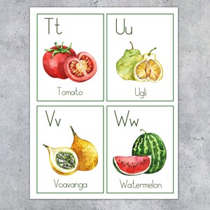 Fruit and Vegetables Alphabet Flashcards. Watercolor Letter Cards. Kids ...