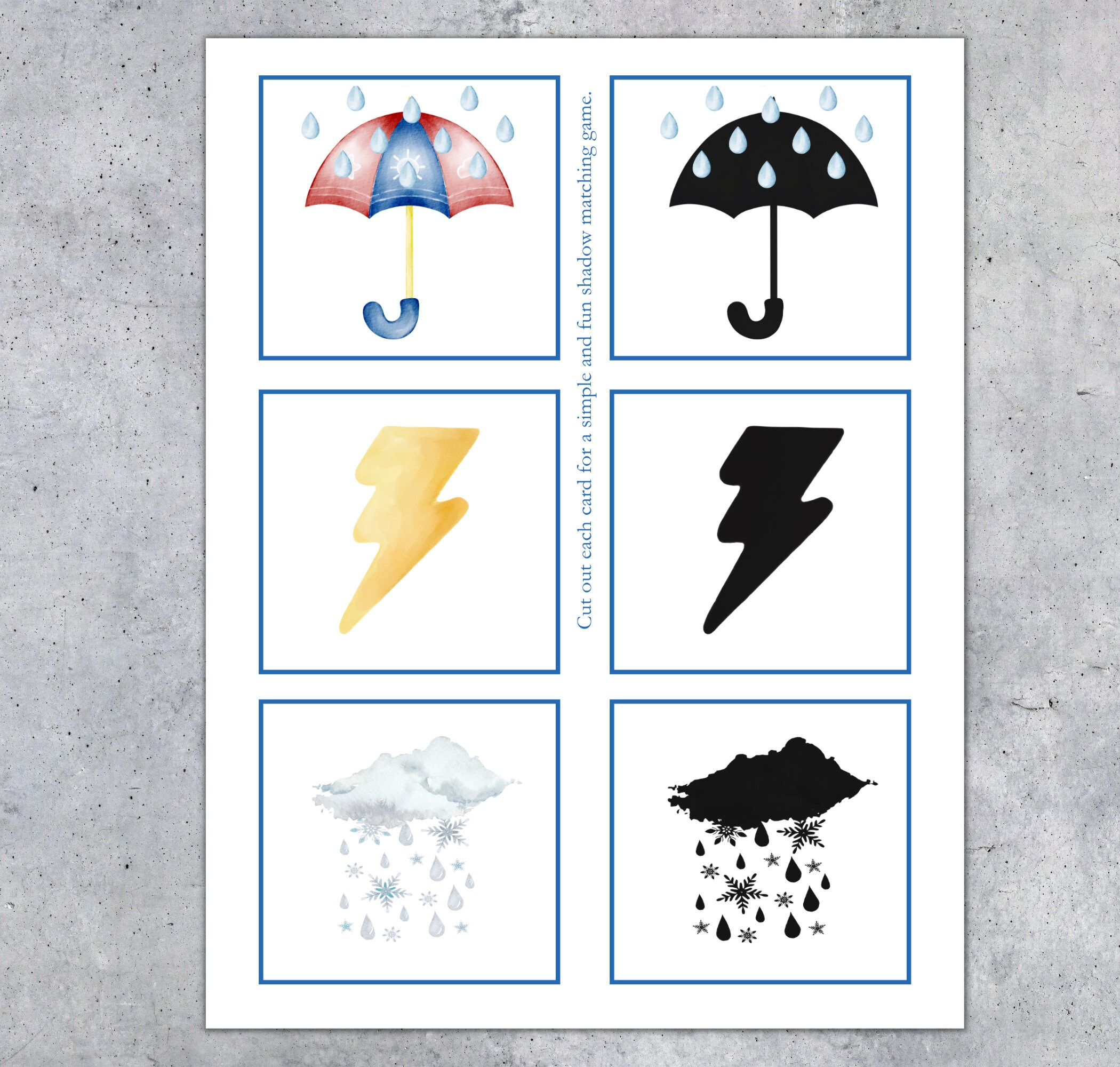 WEATHER Shadow Matching Cards. Toddler Montessori Printable. Instant ...