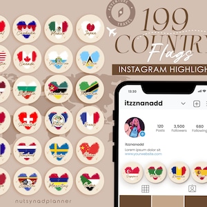 199 Country Flags Instagram Travel Highlight Cover | 199 Countries and ...
