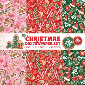 Cute Printable Christmas Digital Paper Set, Christmas Gift Wrap ...