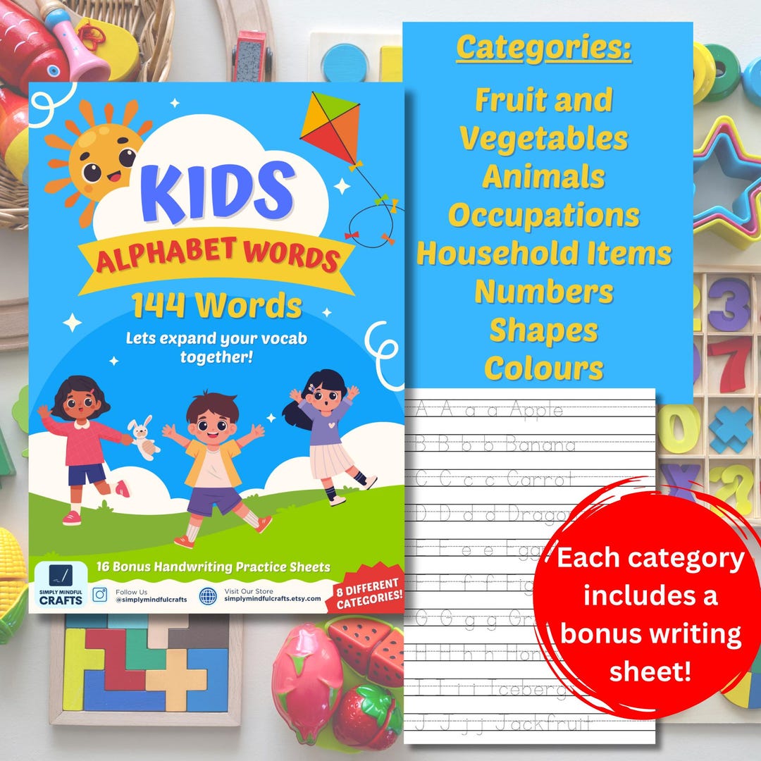 144 Alphabet Words for Kids | Animal-themed ABC Preschool Learning Tool ...