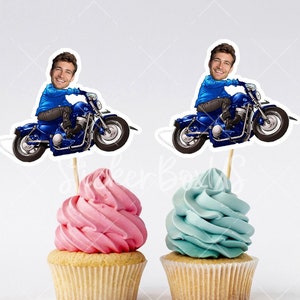 Motorcycle Photo Cupcake Toppers | Motorcycle Toppers | Face Cupcake ...