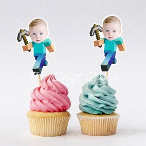 Steve Minecraft Custom Face Cupcake Topper Minecraft Face Cupcake ...