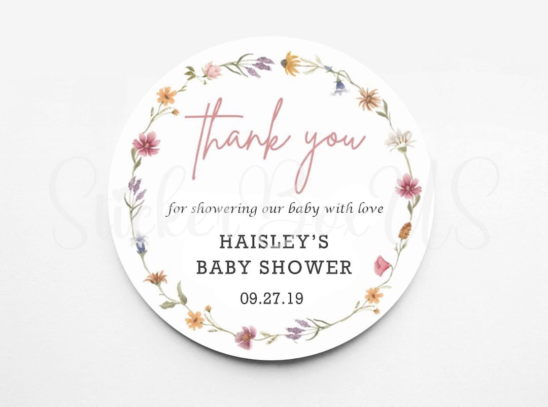 Wildflower Baby Shower Favor Stickers | Personalized Baby Shower ...
