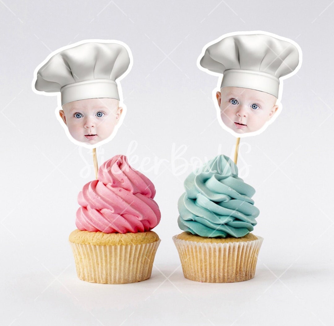 Pizza Birthday Cupcake Toppers | Chefs Hat Face Toppers | Pizza Theme ...